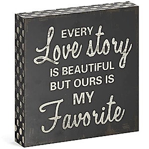 Barnyard Designs Every Love Story Is Beautiful Box Sign Wooden Signs for Home Decor, Motivational Desk Decor, Primitive Decor Desk Decorations for Women Office Decorations Bathroom Shelf Decor, 8x8