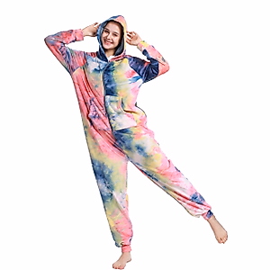 Lifeye Adult Jumpsuit Pajamas Hoodie Homewear Romper Sleepwear Tie Dye Costume for Women Men