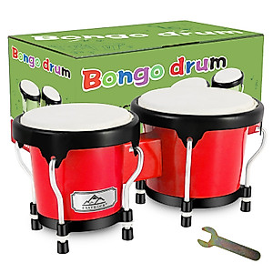 EastRock Bongo Drum 4” and 5” Set for Adults, Beginners,Percussion Bongos Drum With Tuning Wrench (Red)