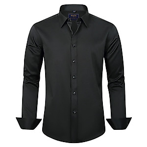 J.VER Men's Dress Shirts Solid Long Sleeve Stretch Wrinkle-Free Formal Shirt Business Casual Button Down Shirts Black
