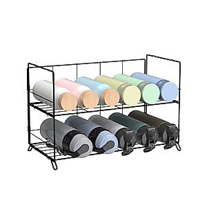smusei Water Bottle Organizer 2 Tier Water Bottle Storage Water Bottle Rack Tumbler Organizer for Kitchen Cabinet Countertops Pantry Office - Black