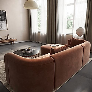 Acanva Luxury Modern Tight Curved Back Velvet Sofa, Minimalist Style Comfy Couch for Living Room Apartment Reception Space, Tangerine L-Shape Left Chaise