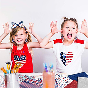 Whaline 4th of July Faux Leather Sheets 8 x 12 Inch Patriotic Synthetic Leather Fabric Glitter Red Blue Stars Stripes National Flag Faux Leather for Independence Day DIY Craft Earring Hair Bow, 12Pcs