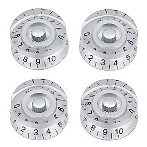 Micovay 4pcs Volume Tone Speed Control Knobs Hat Shape for Les Paul LP Style Bass Electric Guitar Parts, Transparent Silver with Black Numbers