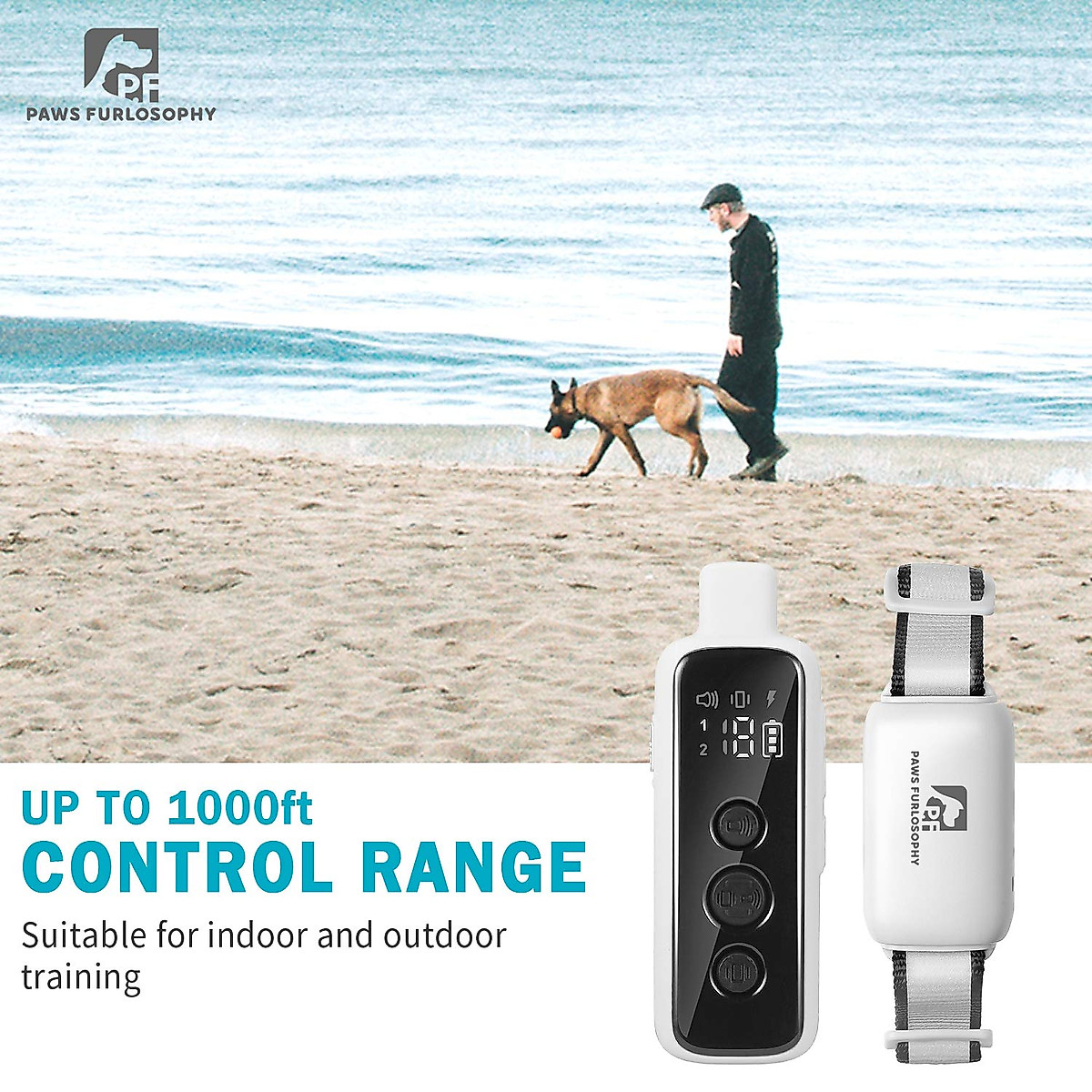Paws Furlosophy Dog Training Collar with Remote, No Shock Collar for Dogs, 1000ft Remote Control Dog E Collar,3 Training Modes, Suitable for Small, Medium, Large Dogs, IPX7 Waterproof