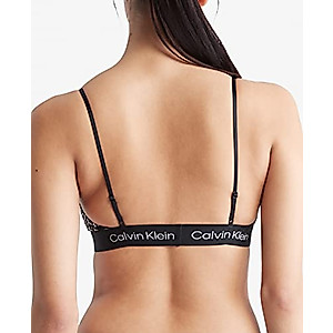 Calvin Klein Women's 1996 Cotton Unlined Bralette, Warped Logo Print Black, Large