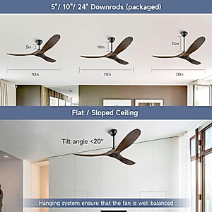 NWIASS 70 Inch Outdoor Ceiling Fans for Patios, Modern Ceiling Fan No Light with Remote Solid Wood Ceiling Fan Damp Rated, 3 Blade Large Ceiling Fan for Indoor High Low Sloped Ceiling, DC Ceiling Fan