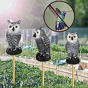 Hausse 3 Pack Fake Horned Owl Decoy, Plastic Owl, Halloween Decoration for Outdoor Garden Yard, White & Black