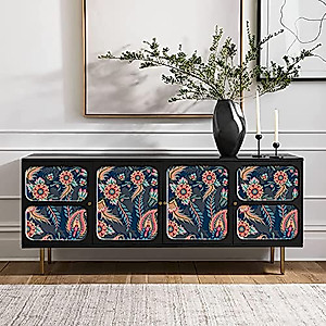 JiffDiff Floral Wallpaper Peel and Stick Vintage Wallpaper Paisley 17.3"x118" Navy Dark Blue/Pink Wallpaper Self Adhesive Contact Paper for Home Bedroom Cabinets Renter Friendly Wallpaper