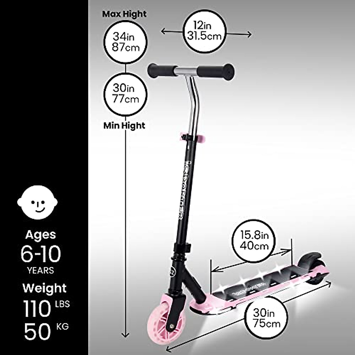 Aero iSporter Electric Scooter for Kids Ages 6-12, with Kick-Start and Gravity Sensor, Kids Electric Scooter with LED Lights, 2 Speeds, 110lbs Max and Height Adjustable …