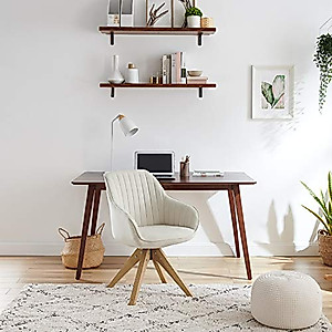 Art Leon Mid Century Modern Swivel Accent Chair with Oak Wood Legs, Desk Chair No Wheels, Armchair for Desk, Off White