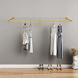 47"Gold Industrial Pipe Wall Mounted Clothing Racks for Boutique, Hanging Shelves System Metal Garment Rack Stand Bridal Wedding Dress Organization Closet Rod Retail Display Rack Storage Towel Rack