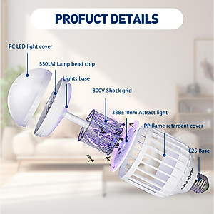 vertmuro Bug Zapper Light Bulb, 2-in-1 Indoor Electric Mosquito Killer Lamp with UV LED Light, Fly Insects Trap for Home Entryway Balcony Patio(1 Pack)