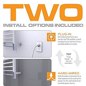 Brandon Basics Wall Mounted Electric Towel Warmer with Built-in Timer and Hardwired and Plug in Options (Brushed)