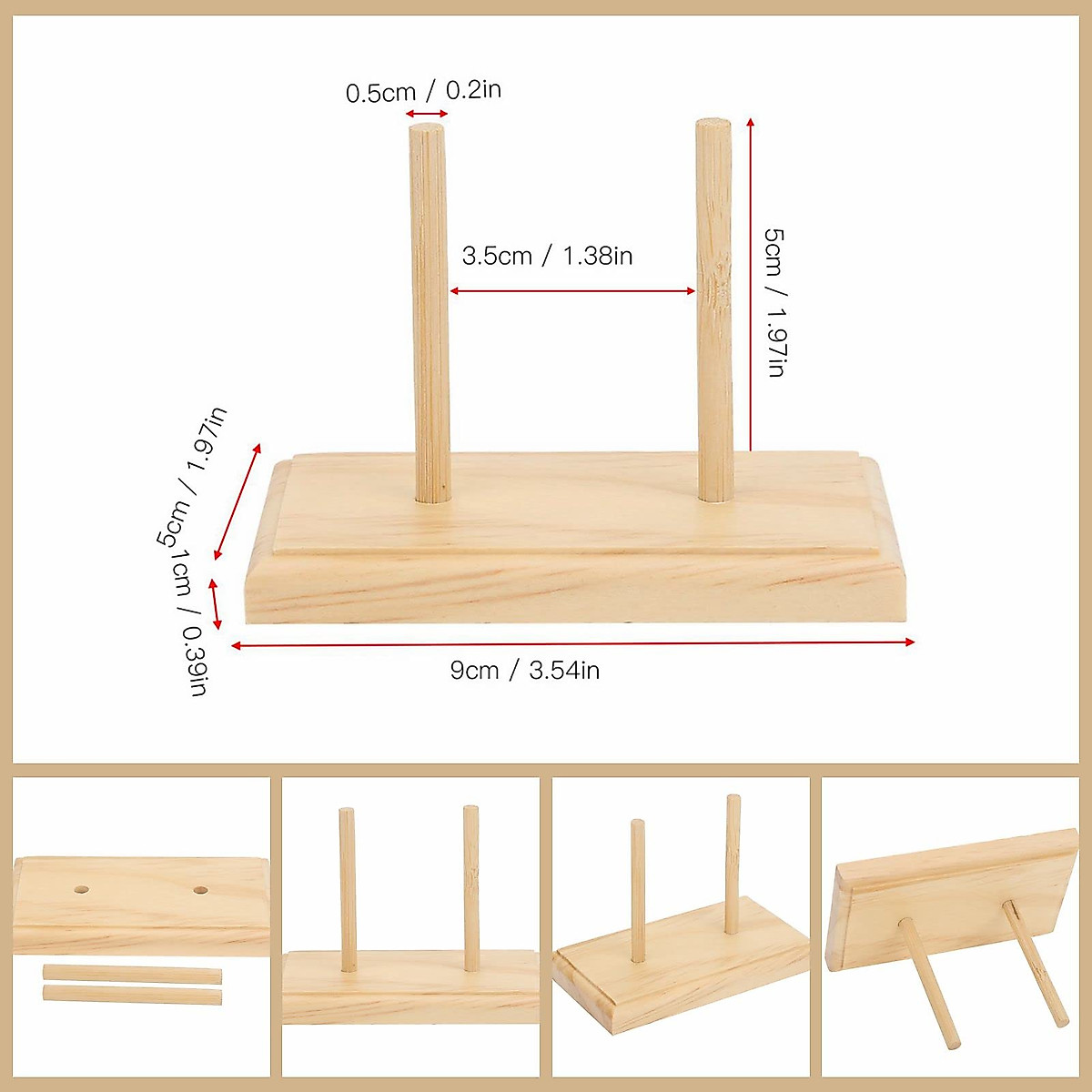 Wooden Hand Spinning Holder Spinning Yarn Ball Holder Wool Skein Thread Dispenser Embroidery Stitching Thread Holder Thread Spool Bobbin Rack Organizer with 2 Shaft