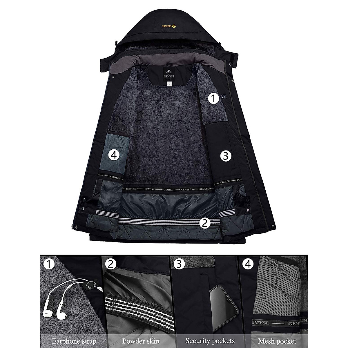 GEMYSE Men's Mountain Waterproof Ski Snow Jacket Winter Windproof Rain Jacket (Black,Small)