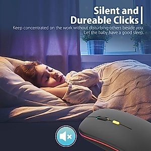 【Upgrade】 LED Wireless Mouse, Slim Silent Mouse 2.4G Portable Mobile Optical Office Mouse with USB & Type-c Receiver, 3 Adjustable DPI Levels for Notebook, PC, Laptop, Computer, MacBook (Black)