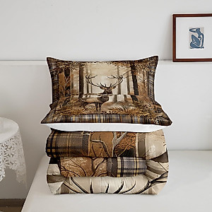 Feelyou Deer Hunting Comforter Set Hunter Themed Bedding Set for Kids Boys Girls Jungle Wild Animal Deer Comforter Soft Quilt Set Twin Size