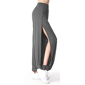 ARJOSA Women's Side Slit Harem Yoga Pants Split Wide Leg Lounge Beach Pants Pajama Bottoms (XX-Large, Ash Grey)