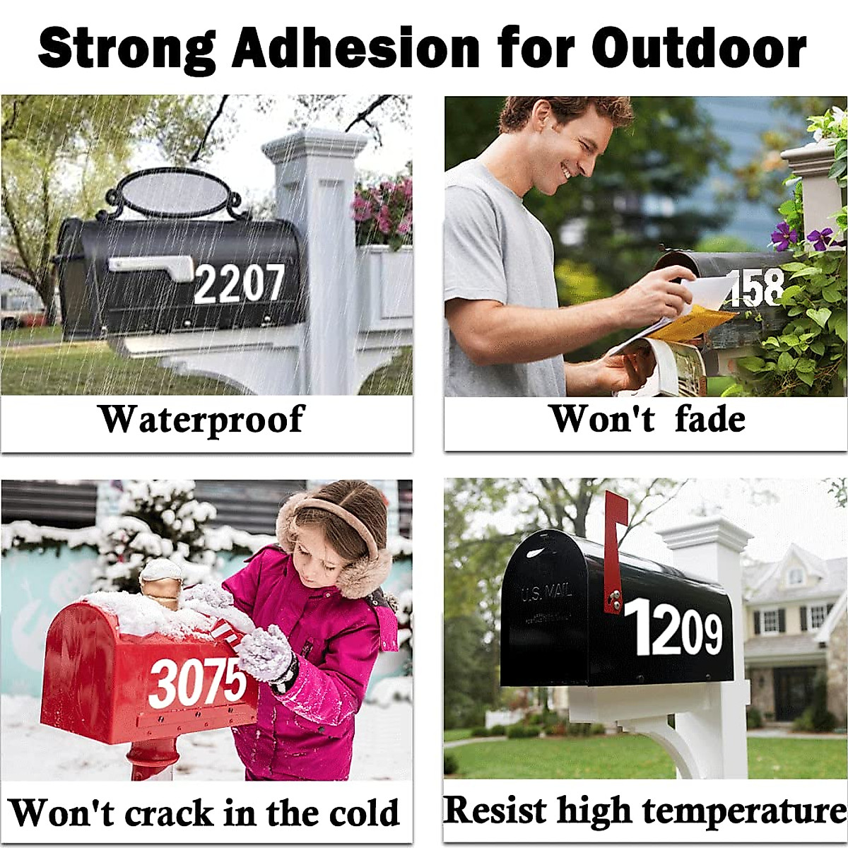 Mailbox Numbers, 5 Sets 3 Inch Mailbox Numbers for Outside, Modern Number Mailbox Stickers, Vinyl Reflective Mailbox Numbers, Strong Adhesive Numbers for Mailbox, Reflective Numbers for Mailbox with Sticky Tabs for Easy Backing Peeling