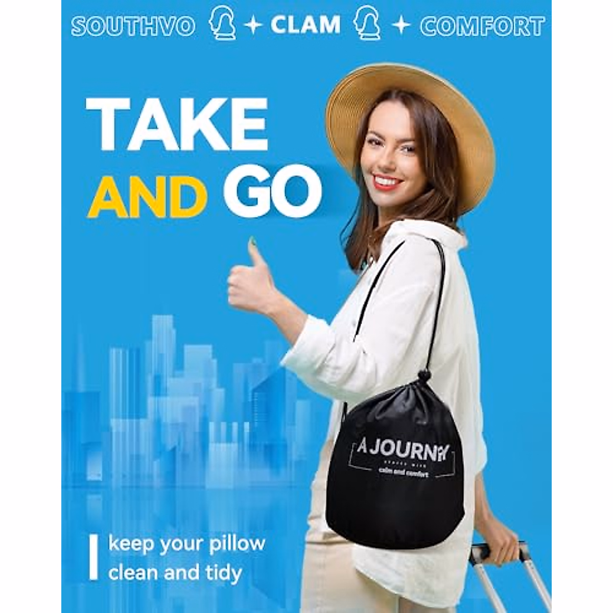 SOUTHVO Travel Pillow Airplane with Noise Canceling Earmuffs NRR 25dB, Memory Foam Travel Neck Pillow, 360°Neck Support Travel Essentials for Airplanes, Cars, Office Napping (Rock Gray, M)