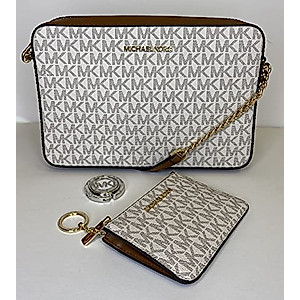 Michael Kors MICHAEL Michael Kors Jet Set Travel Large EW Crossbody bundled with SM TZ Coinpouch Wallet Purse Hook (Signature MK Vanilla)