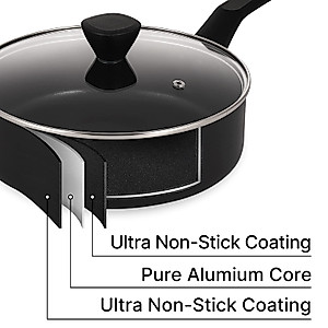 EPPMO Hard-Anodized Nonstick Saute Pan with Lid, Bakelite Handle, 3.2 Quart