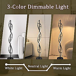 FODIEME Modern Spiral Floor Lamp Black with Remote Control, Standing Lamp 30W Three Adjustable Colors Timer Floor Lamp for Living Room, Bedroom and Offices