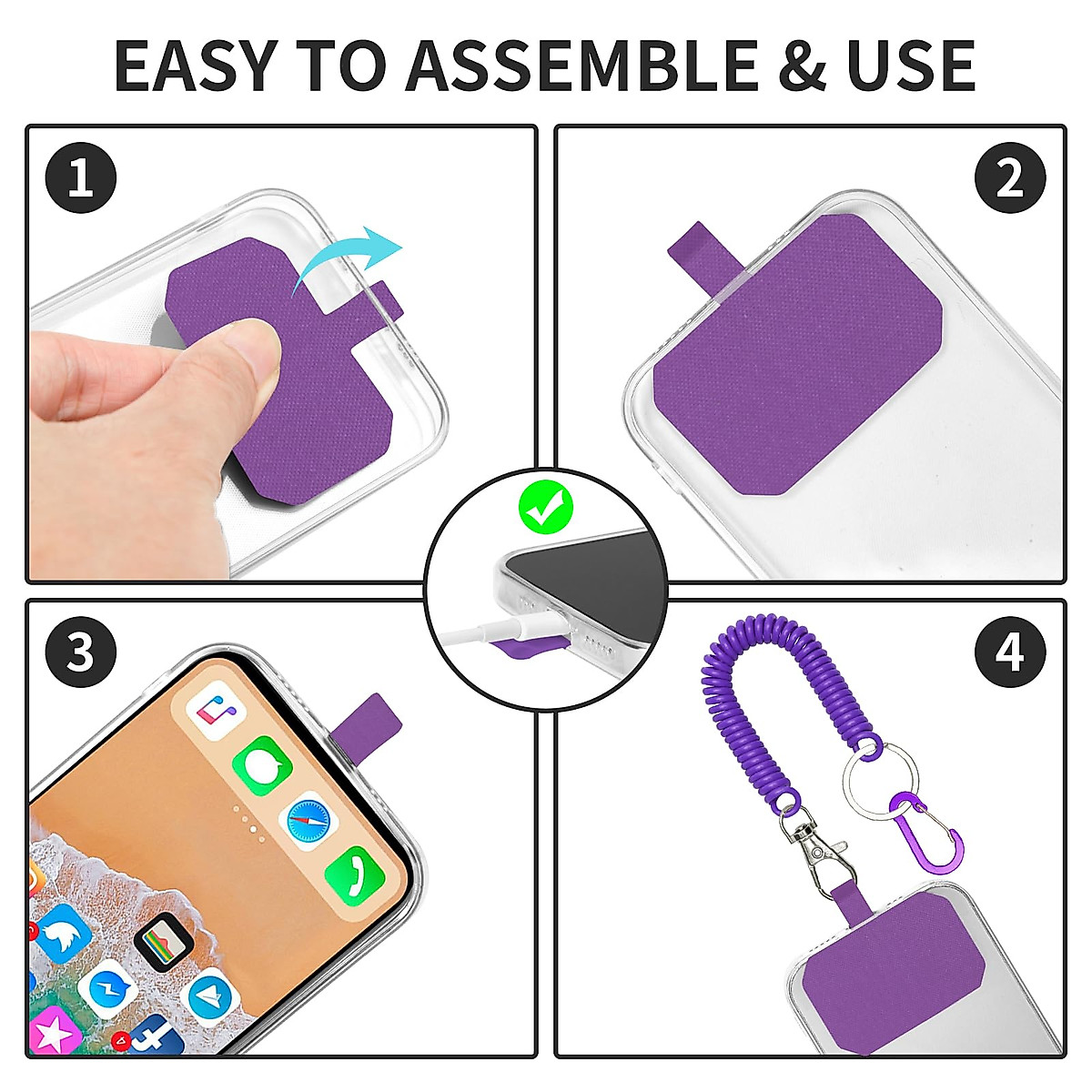 HOTEMIA Phone Tether Lanyard Anti Theft Phone Strap with Carabiner Anti-drop Outdoor Skiing Hiking Cycling fishing Climbing fit iPhone and Most Cell Phone (Black+Purple)