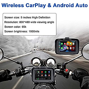 IYING Wireless CarPlay Wireless Android Auto Touchscreen for Motorcycle, Waterproof 5 Inch Touch Screen Device GPS Navigation via CarPlay/Android Auto for Motorbike, Dual Bluetooth