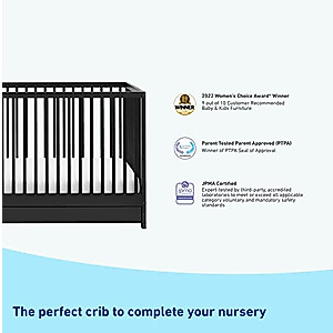 Graco Teddi 5-in-1 Convertible Crib with Drawer (Black) – GREENGUARD Gold Certified, Crib with Drawer Combo, Full-Size Nursery Storage Drawer, Converts to Toddler Bed, Daybed and Full-Size Bed