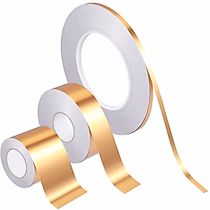 3 Rolls Tape, Self Adhesive Metalized Polyester Film Tape, Washi Tape for Christmas Detailing Accent Walls Graphic Arts for Cars and Boats Trim, 3 Sizes (Multi Size, Gold)