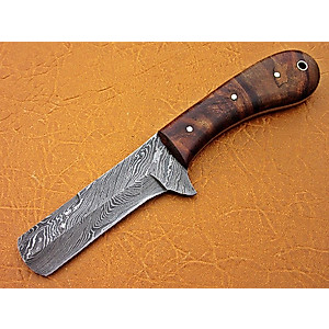 Black Smith Custom Knives DM-BC-01 Handmade Damascus Steel Bull Cutter Cowboy hunting castration and skinning knife, 8" Rose Wood Handle, Fixed Blade EDC Knife With Leather Sheath