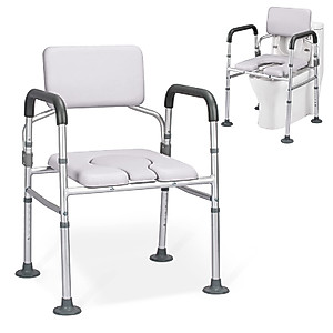 Famard 3-in-1 Raised Toilet Seat with Handles, Handicap Toilet Seat Risers with Soft Back and Padded Seat, Height Adjustable Elevated Toilet Seat for Elderly, Pregnant,Disabled