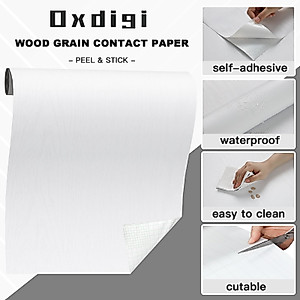 Oxdigi White Wood Grain Contact Paper 24 x 196 inches Decorative for Countertops Cabinets Shelf Liners Doors Self-Adhesive Film Peel & Stick Waterproof Removable Wallpaper