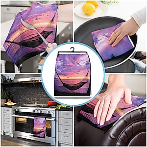 DuoPhi Kitchen Towels Set Beach Scene Sunset Dish Towel Tropical Palm Tree Hand Towel 2 Pack Absorbent Soft Cotton Dishcloths Bar Towels & Tea Towels
