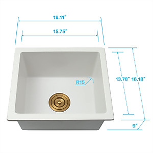 Lonsince Bar Sink,Undermount Bar Sink 16 X 18 Inch,Small RV Sink,Small Bar Sink,White Bar Sink,Granite Undermount Sink,Quartz Classic Kitchen Sink White