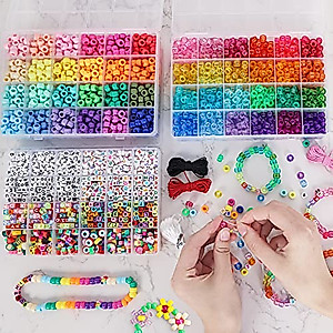 QUEFE 3540pcs Pony Beads 2400pcs Rainbow Kandi Beads Bulk, Crafts Gift, in 48 Colors and 1020 Letter Beads, Polymer Clay Beads for Bracelets Jewelry Making Kit, DIY Arts