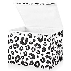 SUABO Leopard Print Cheetah Black White Storage Bin with Lid Large Oxford Cloth Storage Boxes Foldable Home Cube Baskets Closet Organizers for Nursery Bedroom Office