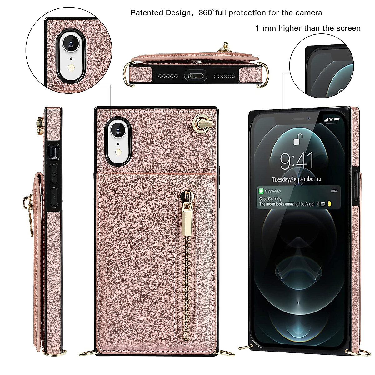 Jaorty Crossbody Phone Case for iPhone XR Case with Card Holder for Women,iPhone XR Case Wallet with Strap Lanyard for Men,PU Leather Magnetic Clasp with Kickstand 6.1", Rosegold