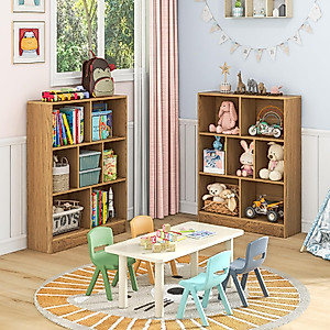 Costzon Montessori Shelf, 7-Section Toy Storage Organizer for Books Toys, 3 Tier Wooden Storage Cabinet, Kids Bookshelf for Playroom, Preschool, Classroom, Daycare (Natural)