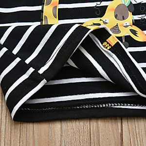 3PCS Newborn Baby Boy Clothes Giraffe Printed Long Sleeve Stripe T-Shirt Pants and Hat Outfit Set Newborn