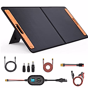 100W 18V Portable Solar Panel for Power Station, 100 watt Solar Charger with USB QC 3.0 Typc C Output + 10A MPPT Charge Controller to Charge 12V Batteries for RV Camping Travel Outdoor Backup