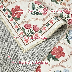 LIVEBOX Beige Living Room Rug 8x10, Soft Ultra-Thin Retro Rugs for LivingRoom, Thin Non-Slip Cream Rug for Bedroom, Low-Pile Floral Boho Rug for Dining Room(8 x 10ft, Beige/Multi)