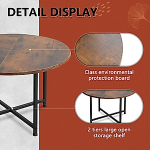 SENIG Round Coffee Table, 2-Tier Coffee Table with Storage Shelf for Living Room, Center Table for Small Spaces, Rustic Brown