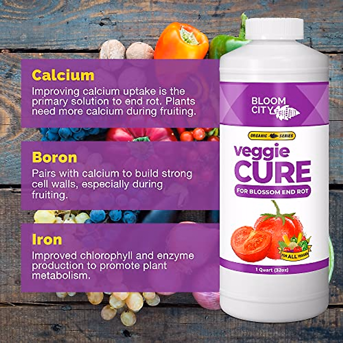 Veggie Cure by Bloom City, Blossom End Rot Solved for All Garden Plants & Vegetables (32 oz)