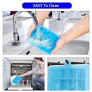 Silicone Ice Cube Tray with Lid, 2 Pack Stackable Ice Trays for Freezer, 30 Pcs Ice Molds Blue