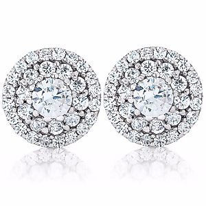 Double Halo Diamond Screw Back Studs 1/2 Carat TW 14K White Gold