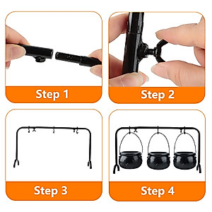 HOMSHIAM Halloween Decorations,Set of 3 Witches Cauldron Serving Bowls on Rack with Shelf and String Lights -Black Plastic Candy Bucket Cauldron for Halloween Decor Indoor Outdoor Home Kitchen