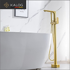 KALOG Single Handle Freestanding Tub Filler Floor Mount Bathtub Faucet with Handheld Shower (Brushed Gold-G)